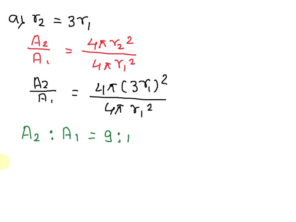 SOLVED: A sphere of radius r has surface area A = 4πr2 and volume V =(4 ...