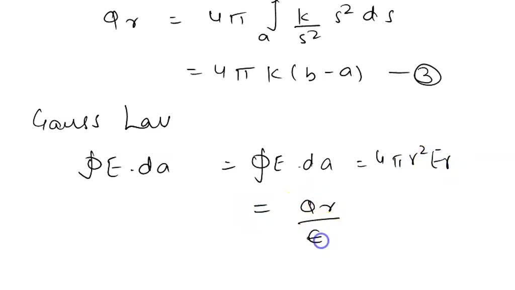 SOLVED: A hollow spherical shell carries charge density, p - k/r in the ...
