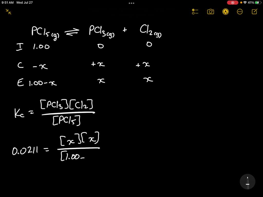 SOLVED: Under certain conditions, the equilibrium constant Kc for the decomposition of PCl5(g ...