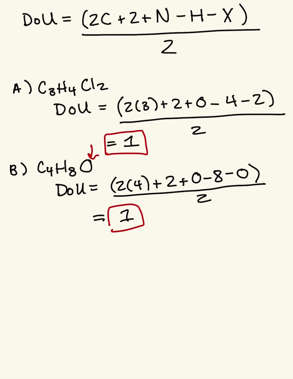 SOLVED: For each of the following molecular formulas, determine the degree of unsaturation and ...