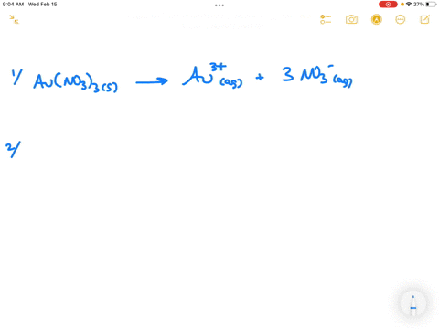 1 write the balanced dissociation equation for solid goldiii...