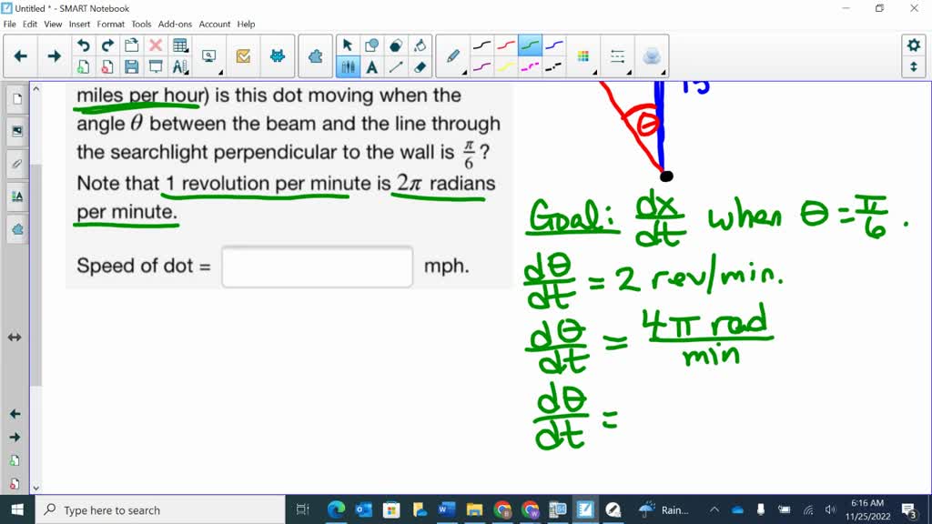 SOLVED: searchlight rotates at a rate of 2 revolutions per minute. The ...