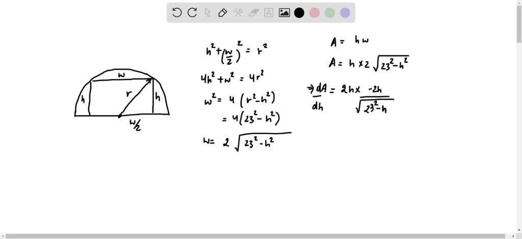 SOLVED: A rectangle is constructed with its base on the diameter of a semicircle with radius 23 ...