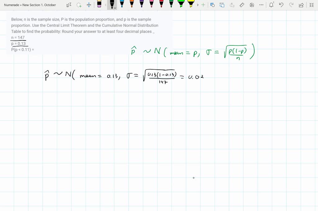 SOLVED: Below, n is the sample size, P is the population proportion ...