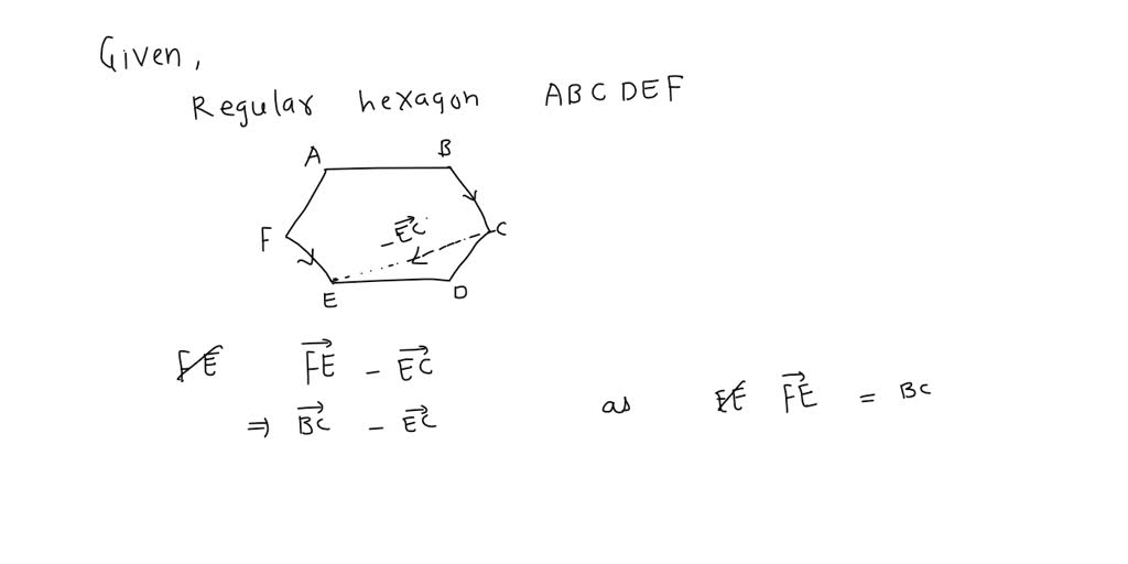 SOLVED: Consider a regular hexagon ABCDEF Which vector is equivalent to FE - EC EB BE AD Ac
