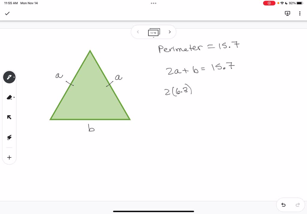 SOLVED: This isosceles triangle has two sides of equal length, that are ...