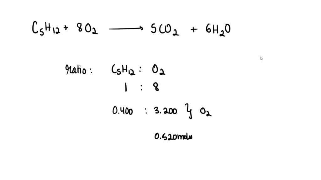 SOLVED: The hydrocarbon, pentane, C5H12, reacts with oxygen to form carbon dioxide and water. In ...