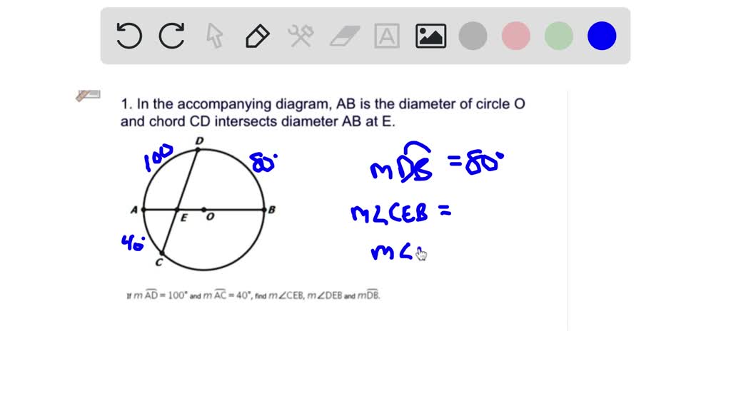SOLVED: In the accompanying diagram, AB is the diameter of circle O and chord CD intersects ...