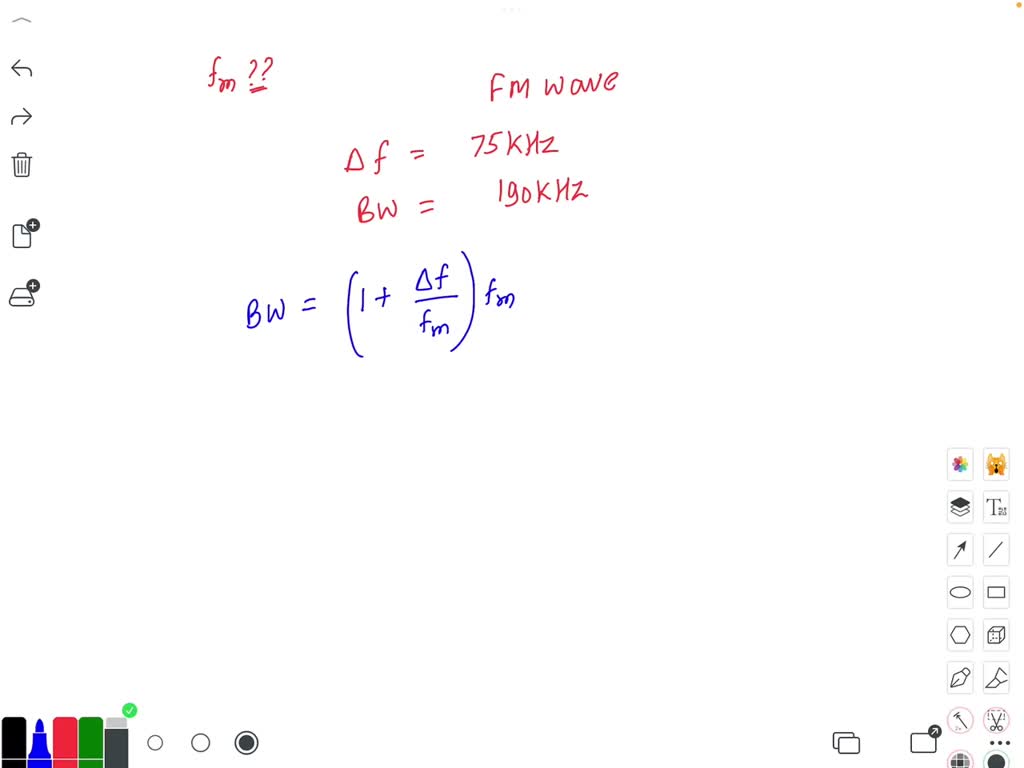 SOLVED: Determine the percentage of modulation for an FM wave with freq. Deviationof 18 kHz. If ...