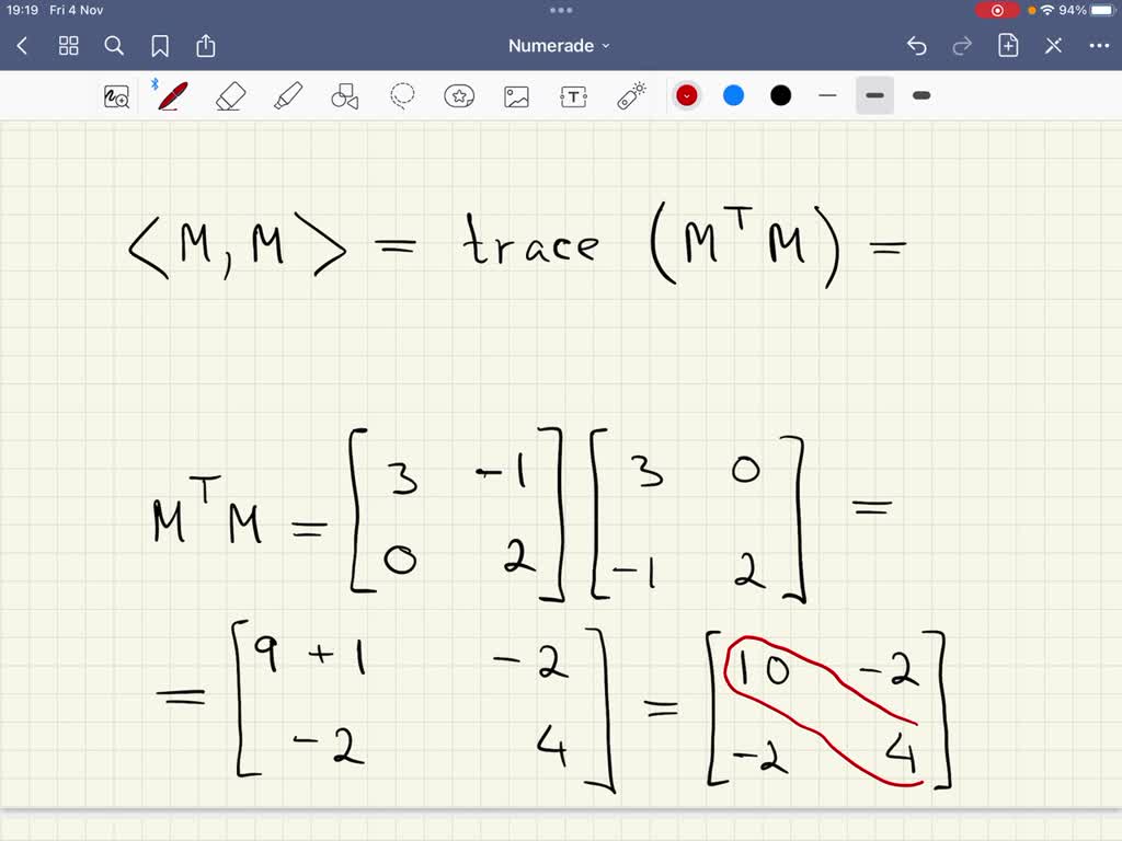 SOLVED: Consider the inner product (A, B) = trace(ATB) on R2x2. Find ...