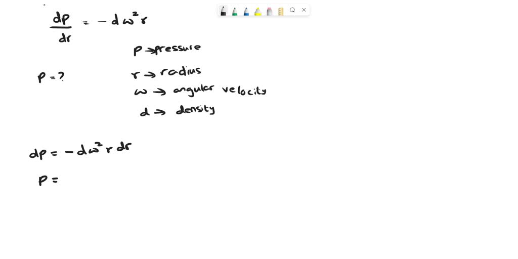 SOLVED: Consider a fluid rotating about a vertical axis. The pressure p at radius from the axis ...