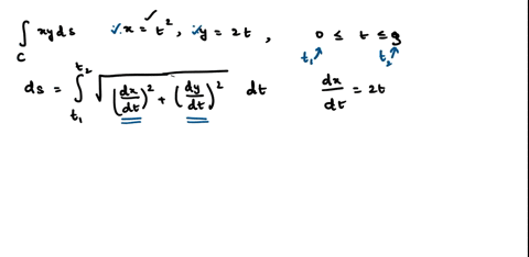 evaluate the line integral where c is the given curve xy ds c x t2 y 2t ...