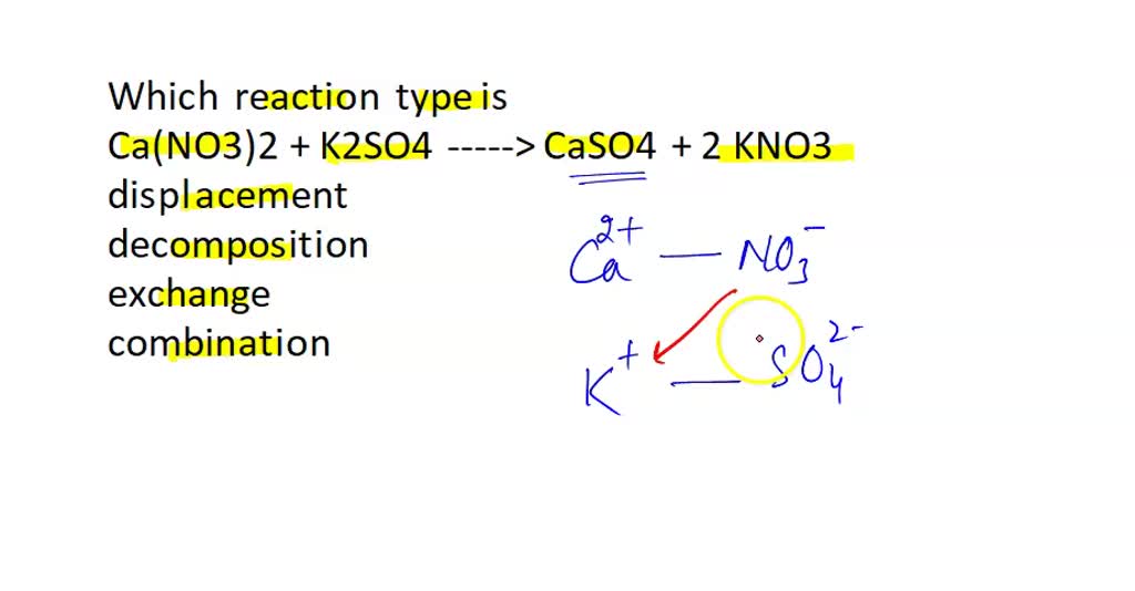 SOLVED: Question 8 Which reaction type is Ca(NO3)2 - K2SO4 CaSO4 + 2 ...