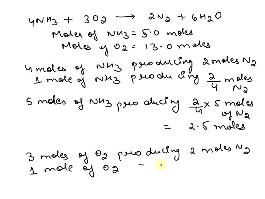 SOLVED: Ammonia gas and oxygen gas react to form nitrogen gas and water vapor. Suppose you have ...