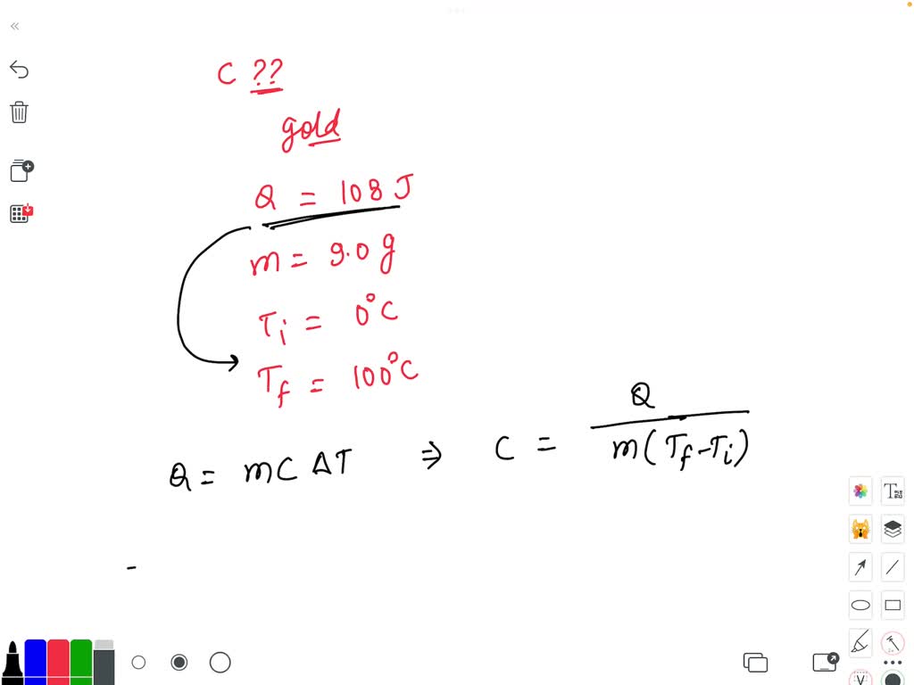 SOLVED: Find the specific heat capacity of gold if 108 J of energy ...
