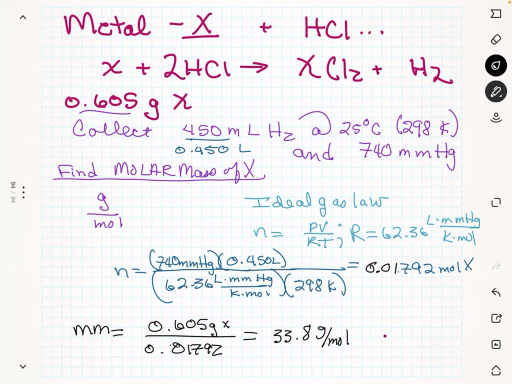 SOLVED: '3. A 0.605 g sample ofa certain metal, X, reacts with hydrochloric acid to form XClz ...