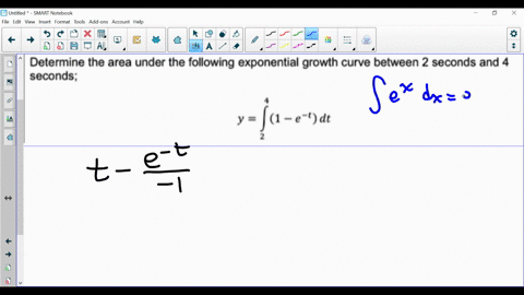 task 3 part 1 determine the area under the following exponential growth curve between 2 seconds ...
