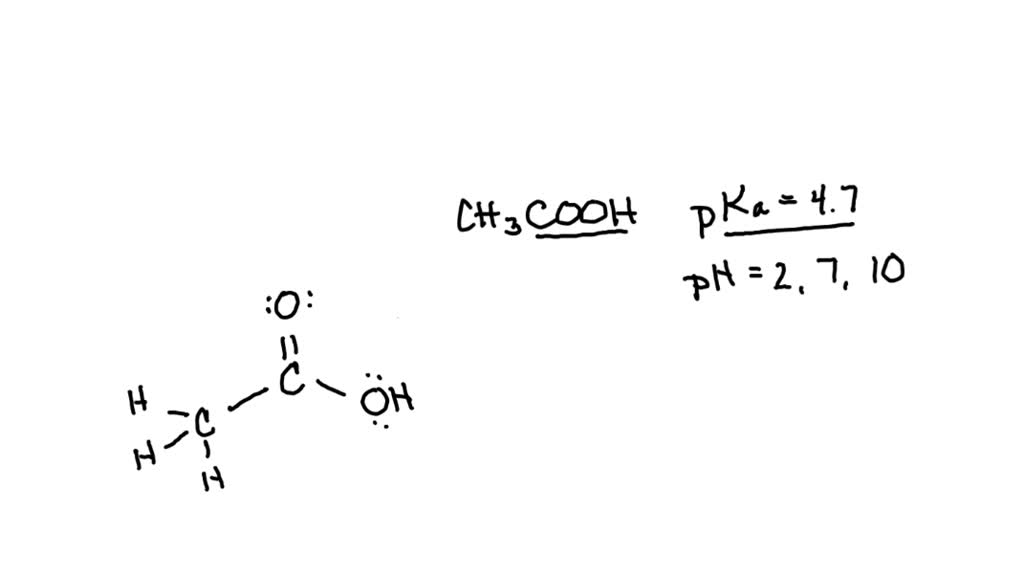 SOLVED: Draw the structure of CH3COOH (pKa = 4.7) at pH = 2, pH = 7 ...