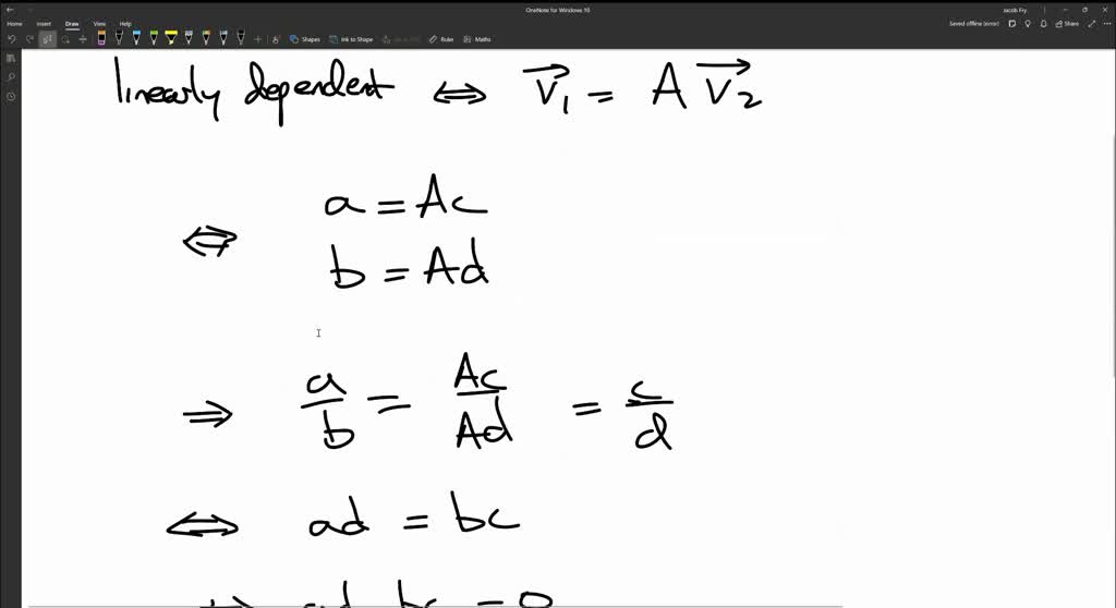 SOLVED: Let (a,b) and (c,d) be two vectors in the plane. If ad bc = 0 ...