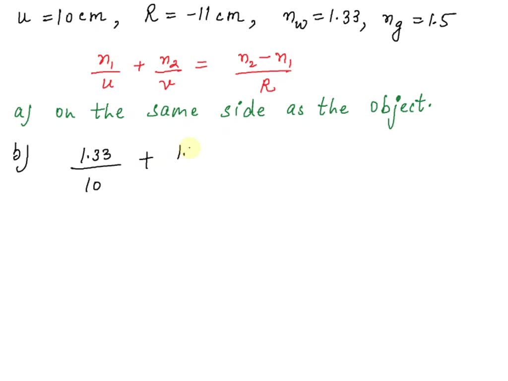 SOLVED: An object is located in water 10 cm from the vertex of a ...