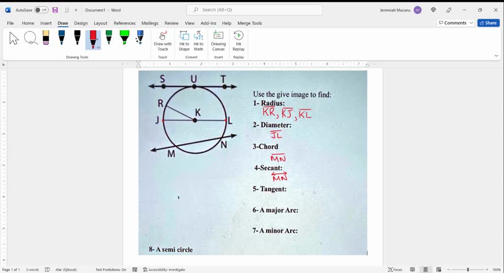SOLVED: 'Idenitfy the following: Secant: Tangent: Chord(s): Radius ...