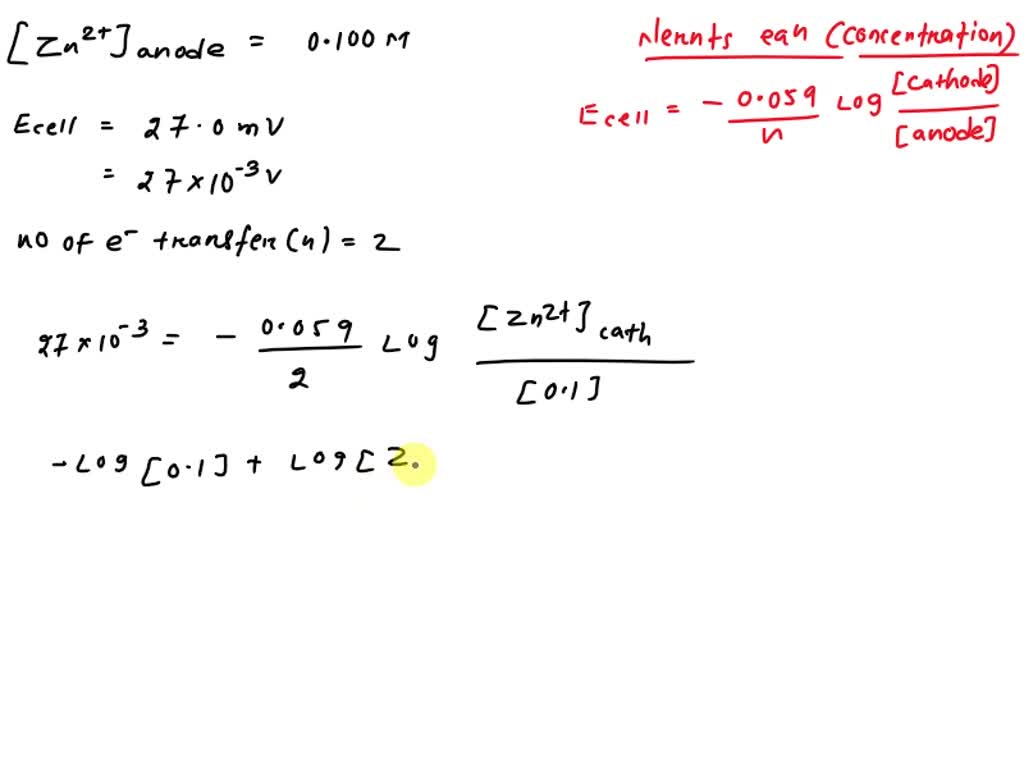 SOLVED: The voltage generated by the zinc concentration cell described ...