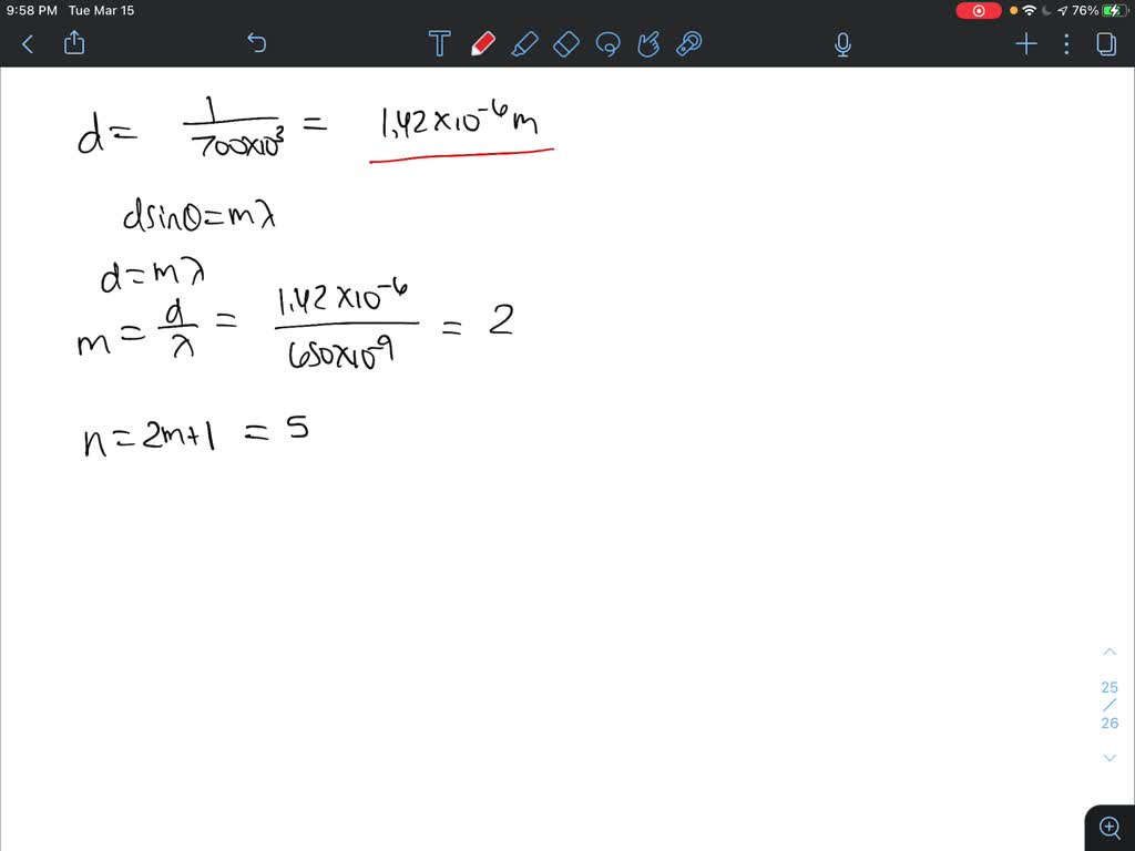 SOLVED: Commercial diffraction grating has 700 lines per mm. Part A: When a student shines a 650 ...