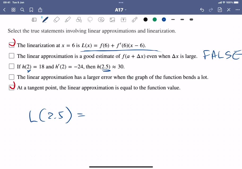 SOLVED: Select the true statements involving linear approximations and ...