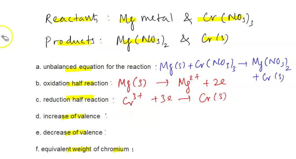 SOLVED: Magnesium metal is allowed to react with chromium (III) nitrate ...