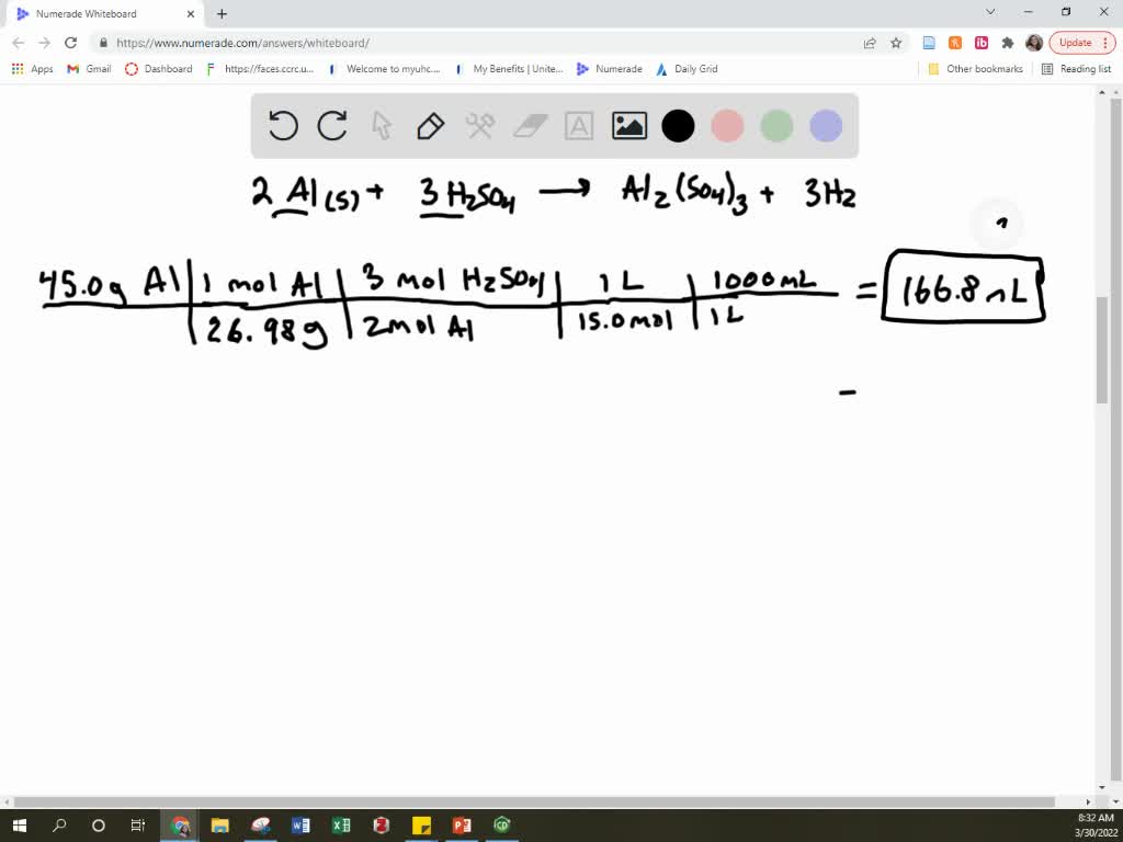 SOLVED: 2Al(s) + 3H2SO4(aq) â†’ Al2(SO4)3(aq) + 3H2(g) a. Determine the ...