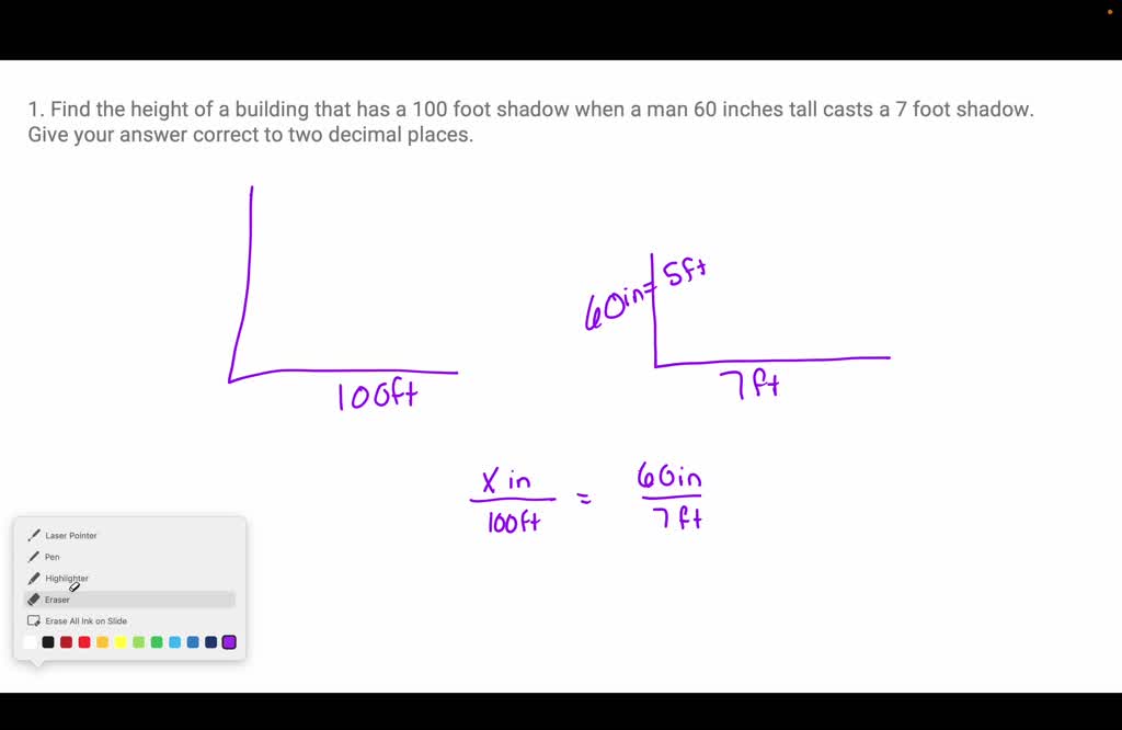 SOLVED: 1. Find the height of a building that has a 100 foot shadow ...
