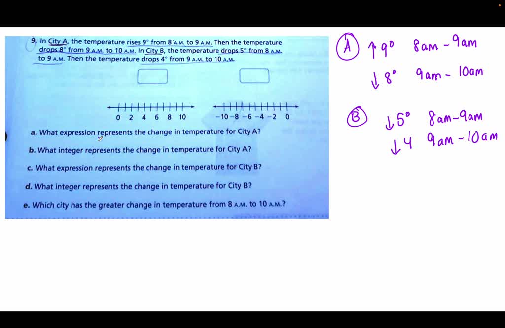 SOLVED: 9. In City A, the temperature rises 9Âº from 8 A.M. to 9 A.M ...