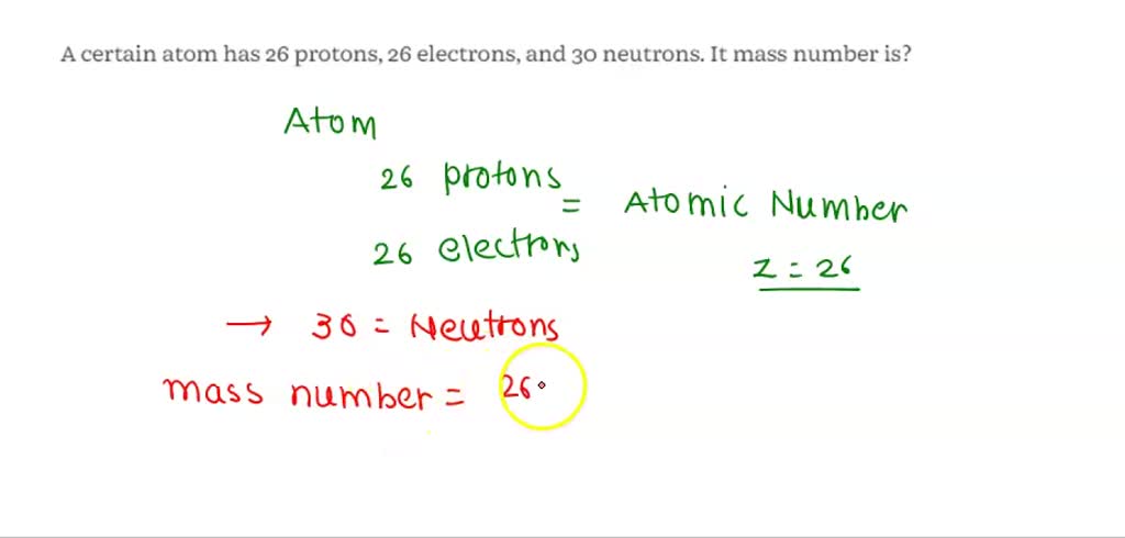 SOLVED: A certain atom has 26 protons, 26 electrons, and 30 neutrons ...