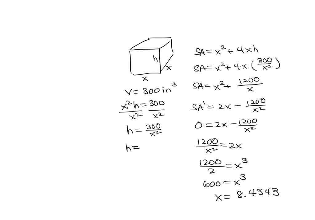 SOLVED: A rectangular box with a square base and a volume of 200 in3 is ...
