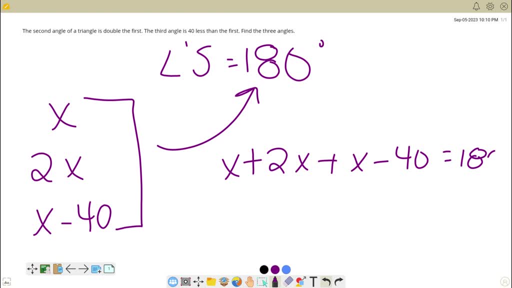 SOLVED: The second angle of a triangle is double the first. The third ...