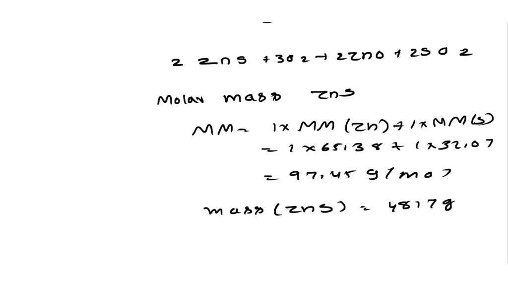 The burning of 48.7 g of ZnS in the presence of oxygen gives 220.0 kJ ...