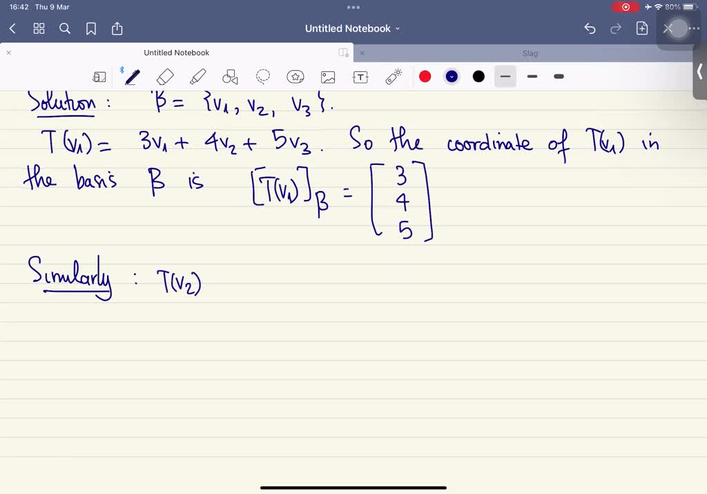 SOLVED: Let B = V1, V2, V3 be a basis of a vector space V and let T : V ...
