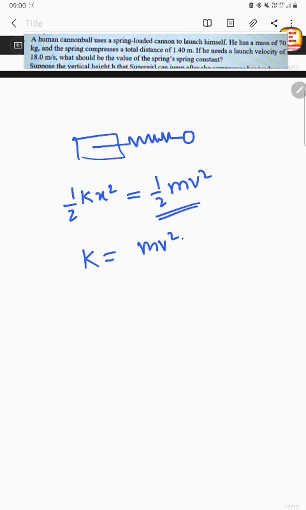 SOLVED: A human cannonball uses a spring-loaded cannon to launch ...