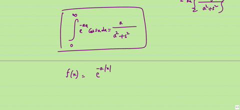 Evaluate the improper integral int0^infty e^-ax cos sx...