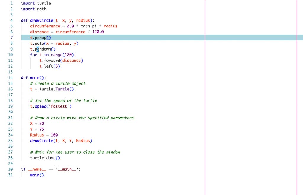 Solved Define A Function Drawcircle This Function Should Expect A Turtle Object The