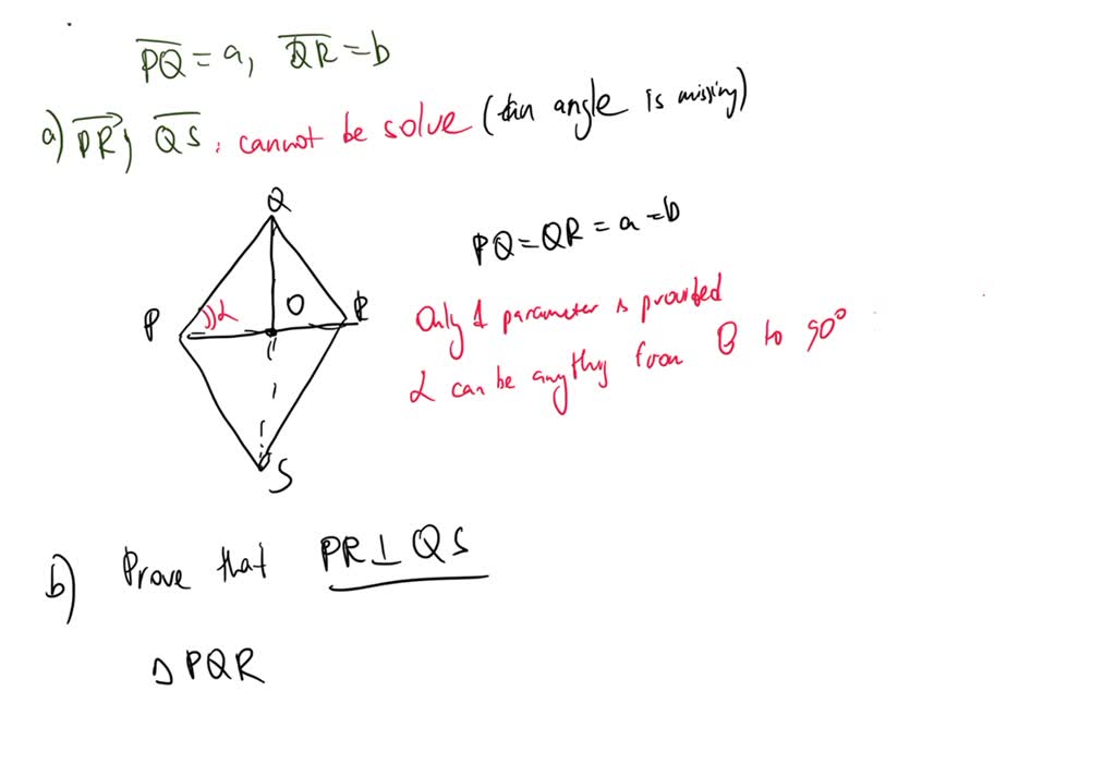 SOLVED: PQRS is a rhombus. Given that PQ = @ and QR (a) express the vectors PR and QS in terms ...