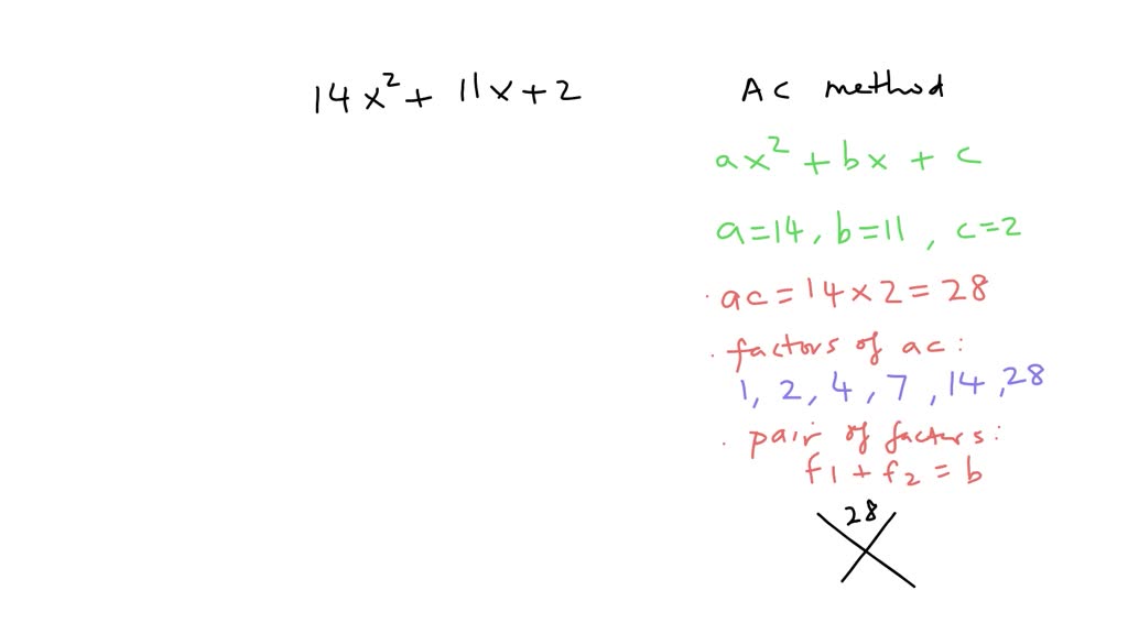 SOLVED: Text: Factor by grouping (sometimes called the ac-method). 12x ...