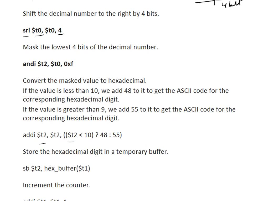SOLVED: In MIPS assembly, how do you convert decimal to hexadecimal? In ... SOLVED: In MIPS assembly, how do you convert decimal to hexadecimal? In ...