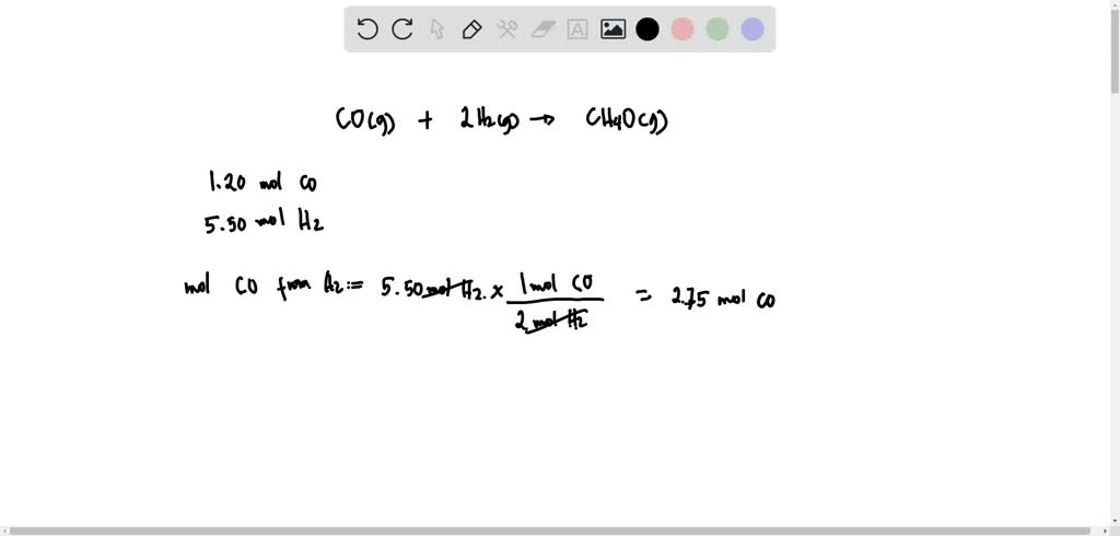 SOLVED: Carbon monoxide reacts with oxygen to produce methanol (CH4O). CO(g) + 2H2(g) → CH4O(g ...
