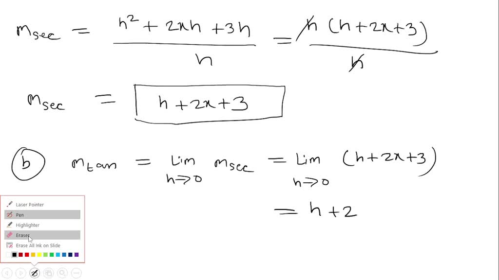 SOLVED: f(x+ h) - f(x) a) calculate msec and simplify (b) determine ...