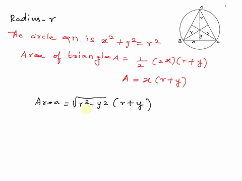Find the dimensions of the isosceles triangle of largest area that can be inscribed in a circle ...