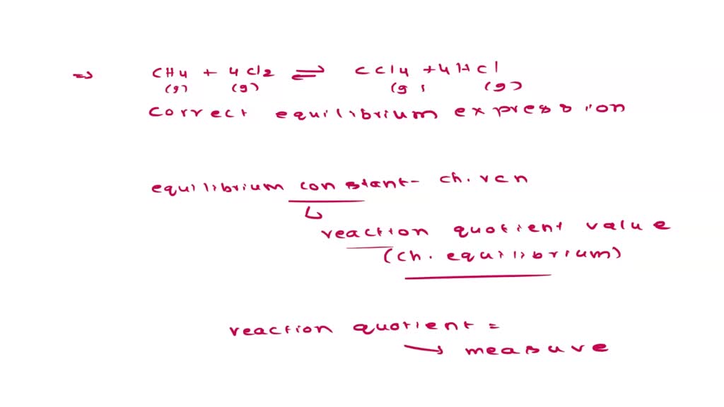 SOLVED: The following reaction: CH4 + 4Cl2 ⇄ CCl4 + 4HCl What is the ...