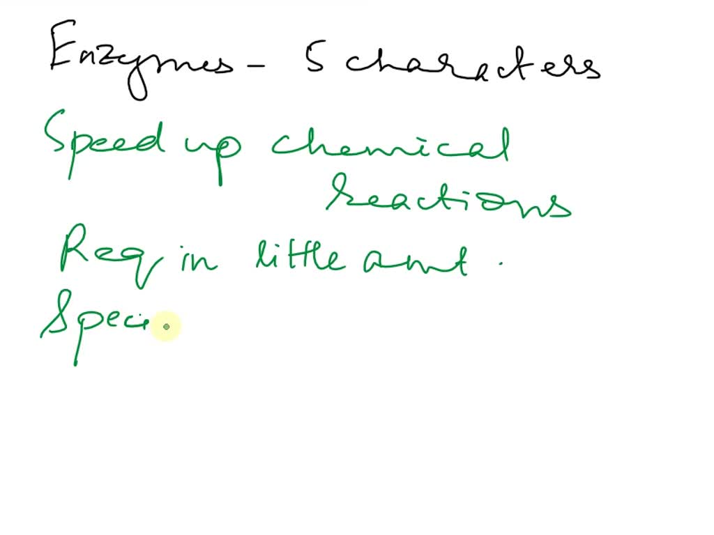 SOLVED: List five characteristics of enzymes. SOLVED: List five characteristics of enzymes.