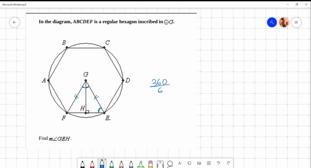 Given the regular hexagon ABCDEF shown below, AD, BE, and CF all intersect at G. When AHG is ...