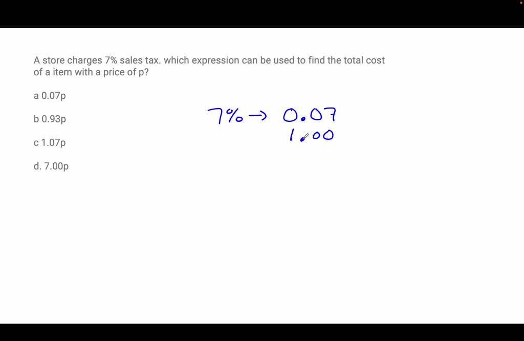 SOLVED: 'Which expression can be used to show a 30% discount on an item ...